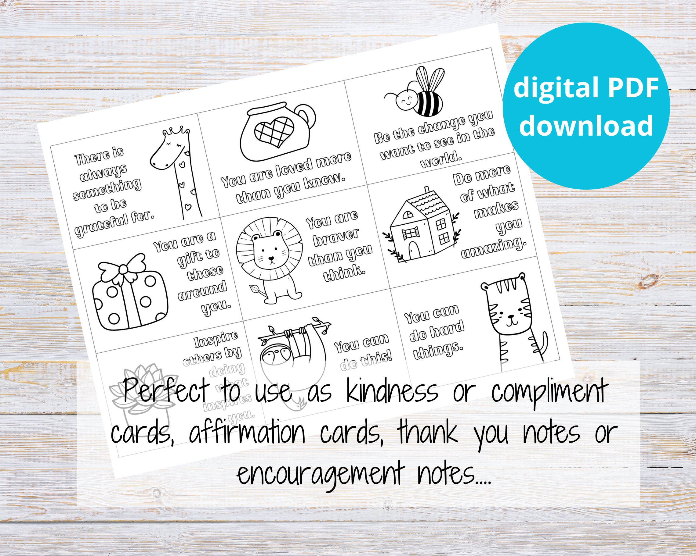 Mindfulness Cards to Color | Printable Kindness Cards | Gratitude and ...