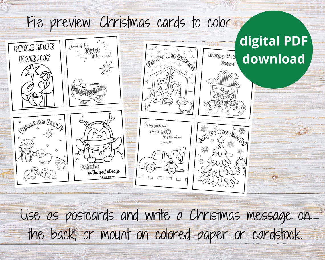 Nativity Christmas Coloring Cards | Christmas Cards to Color | Happy ...