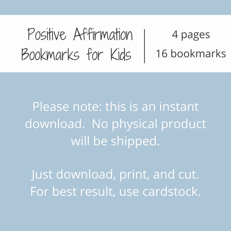 Positive Affirmation Bookmarks for Kids | Affirmation Printable ...