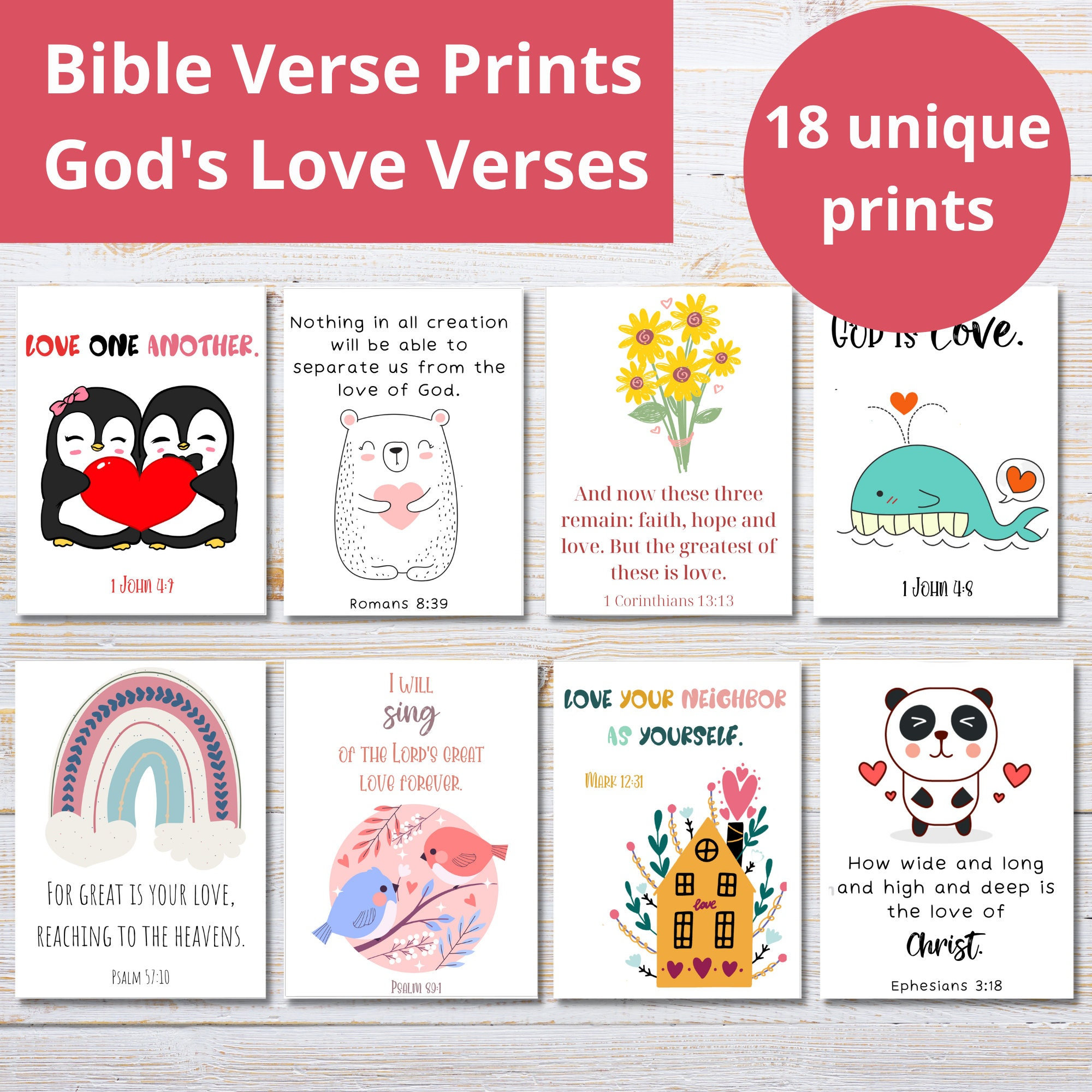 God's Love Bible Verse Prints Printable Scripture Art Nursery Prints ...