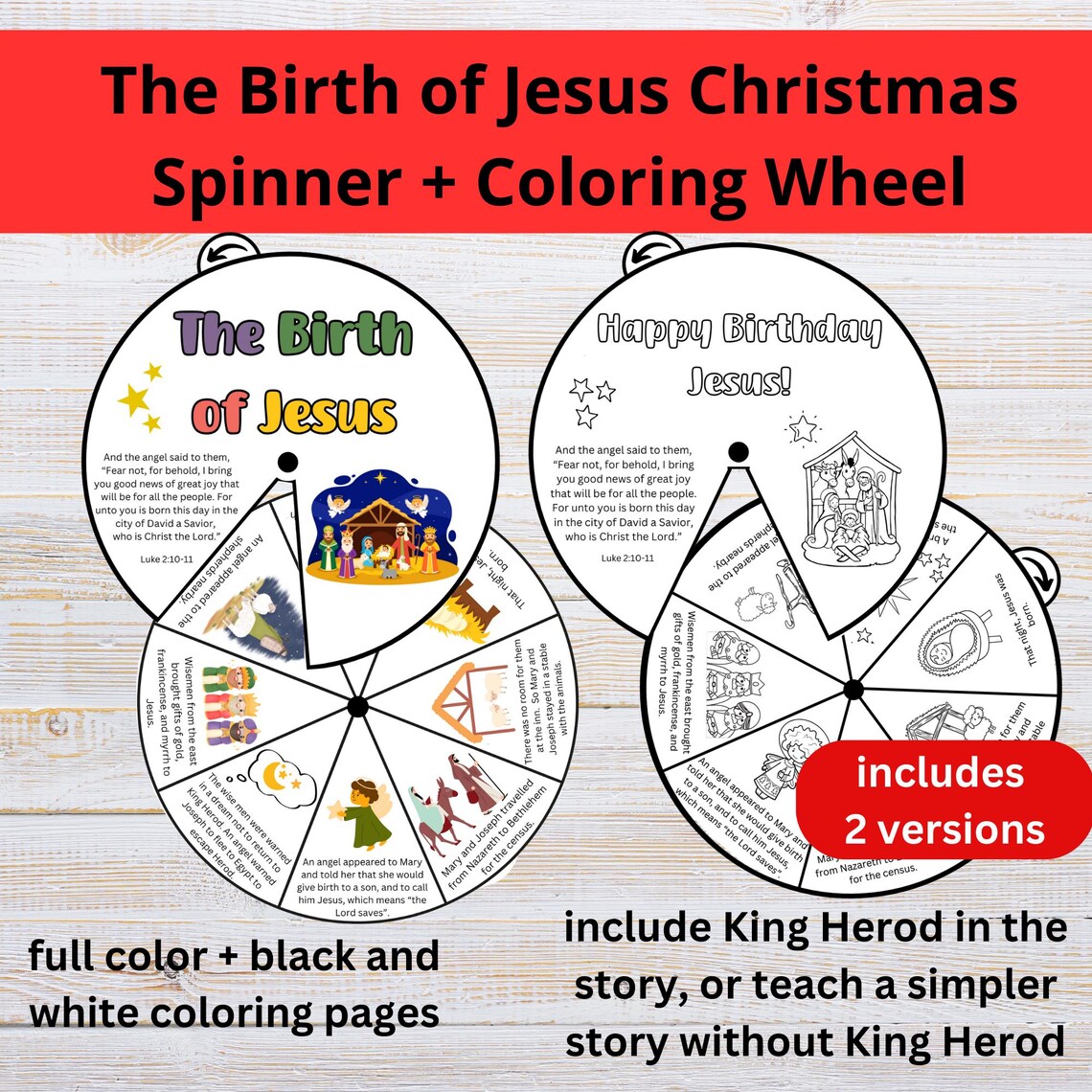 Christian Christmas Nativity Coloring Wheel | Birth of Jesus Story ...