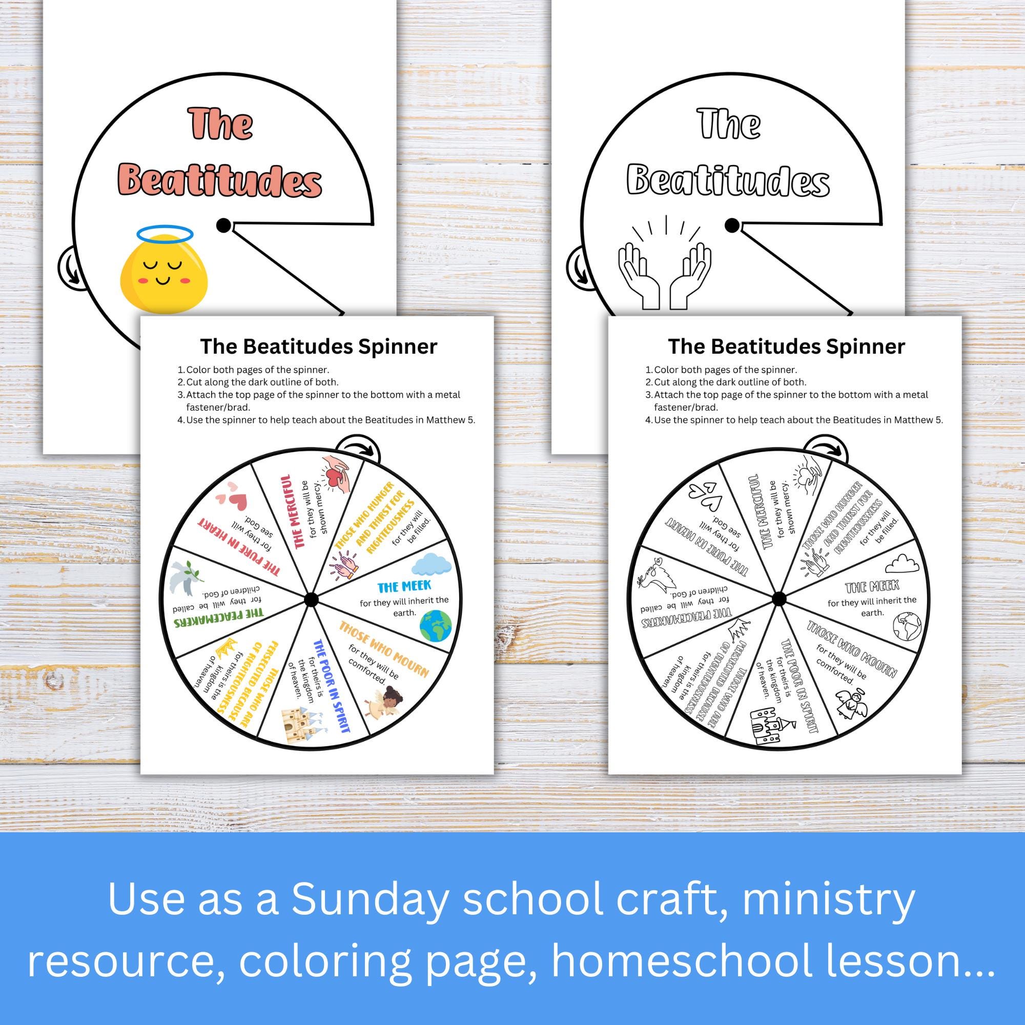 Beatitudes Bible Craft Story Spinner | Beatitudes Coloring Page ...