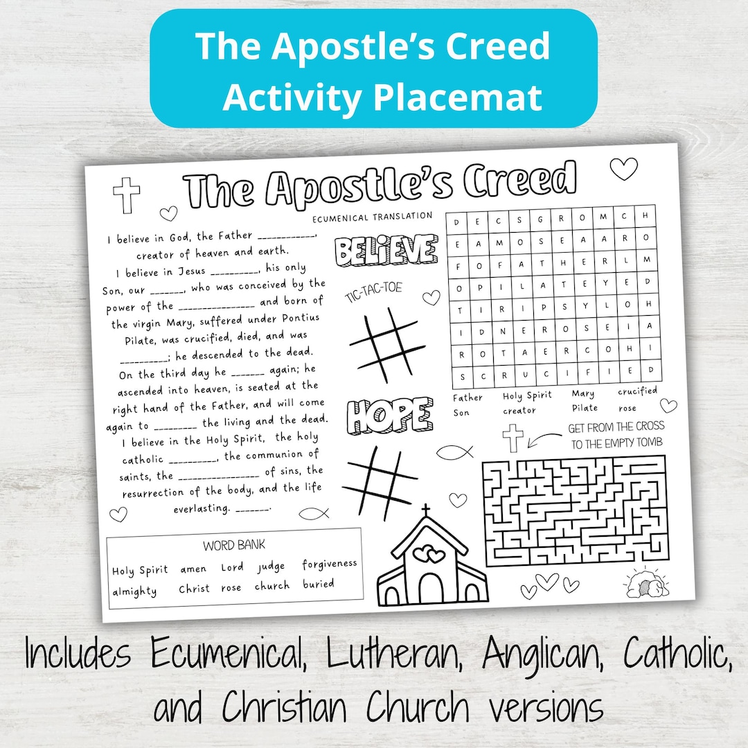 The Apostles' Creed Activity Placemat | Sunday School Activity ...
