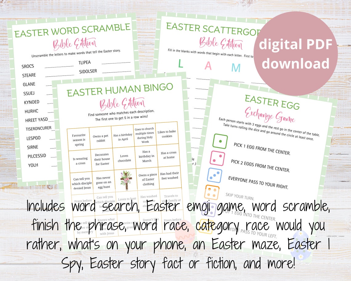 Bible Easter Games Bundle | Christian Easter Games for Kids and Adults ...