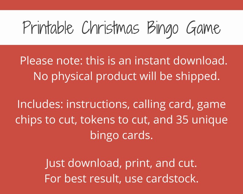Printable Christmas Bingo Christmas Activity for Kids 35 Unique Bingo ...