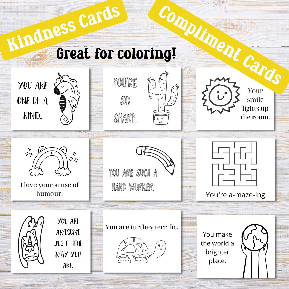 Compliment Cards Kindness Cards to Color Printable - Etsy