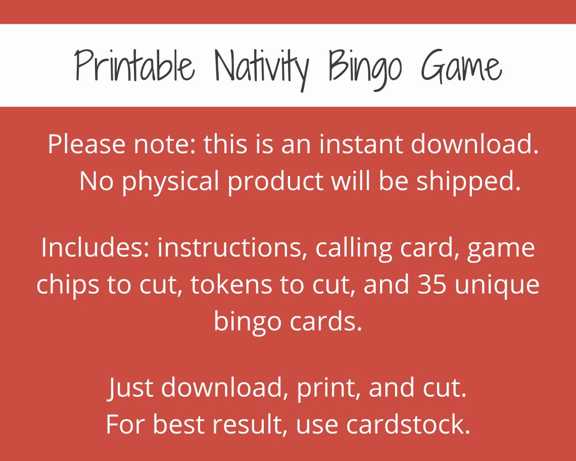 Printable Nativity Bingo | Christmas Bingo for Kids | 35 Unique Bingo ...