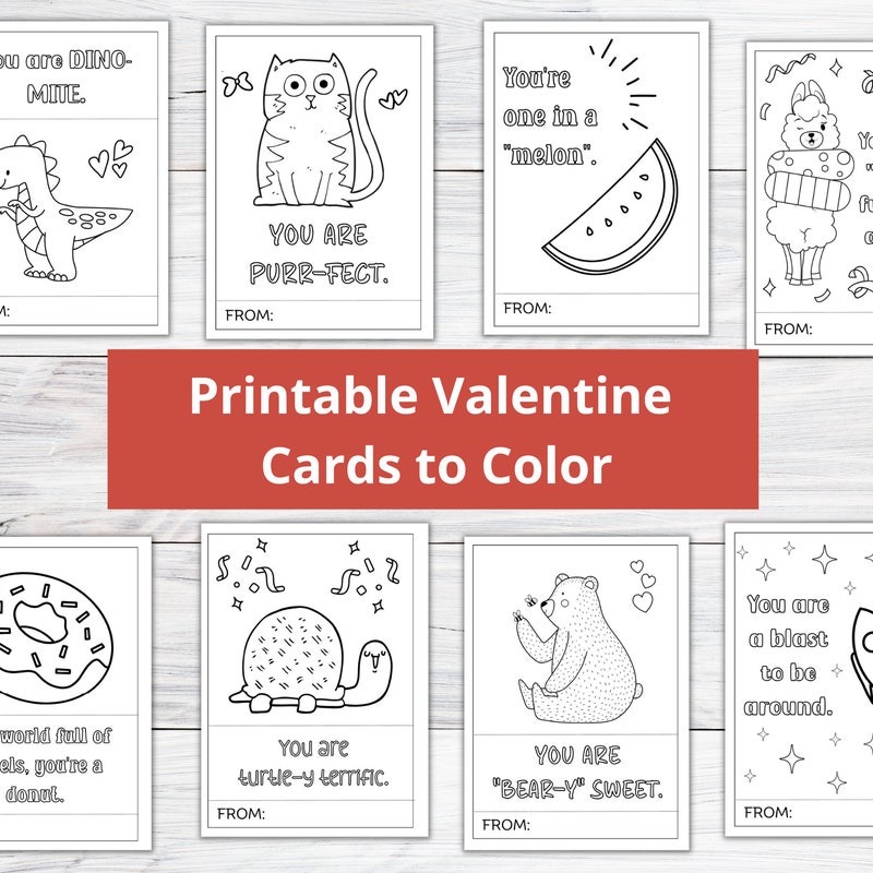 Coloring Valentines Card - Etsy