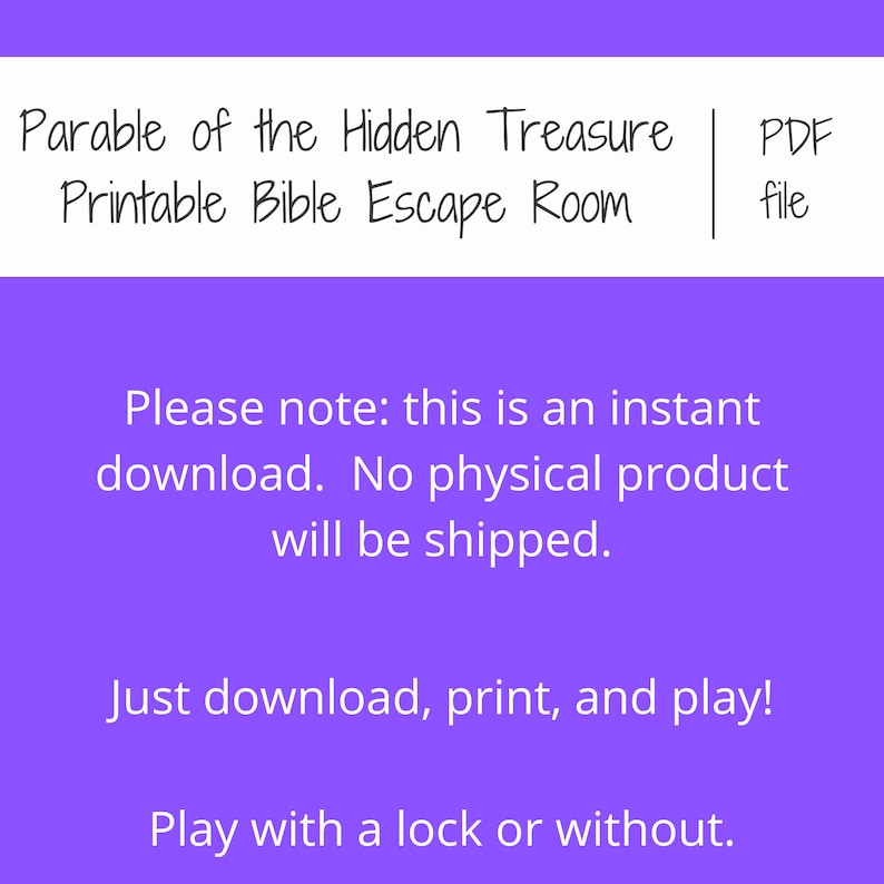 Parable of the Hidden Treasure Bible Story Escape Room | Printable ...