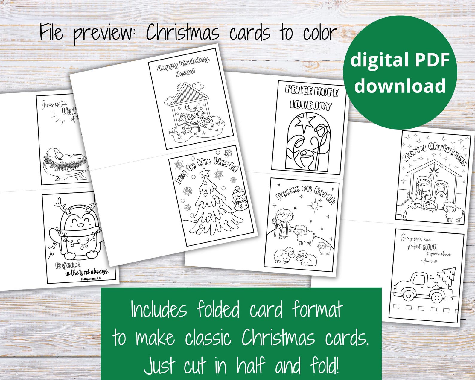 Nativity Christmas Coloring Cards | Christmas Cards to Color | Happy ...