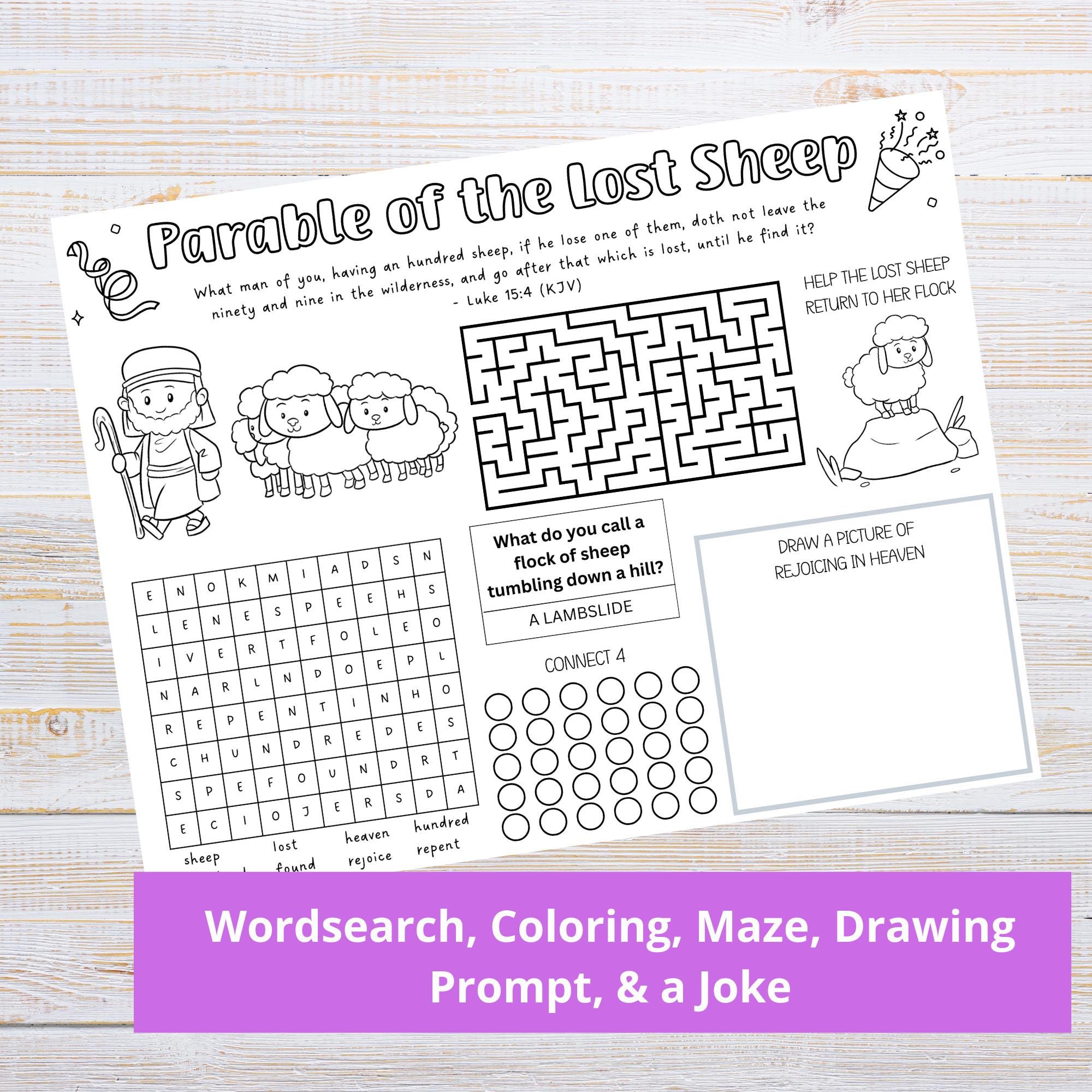 Jesus' Parable of the Lost Sheep Activity Placemat | Sunday School ...