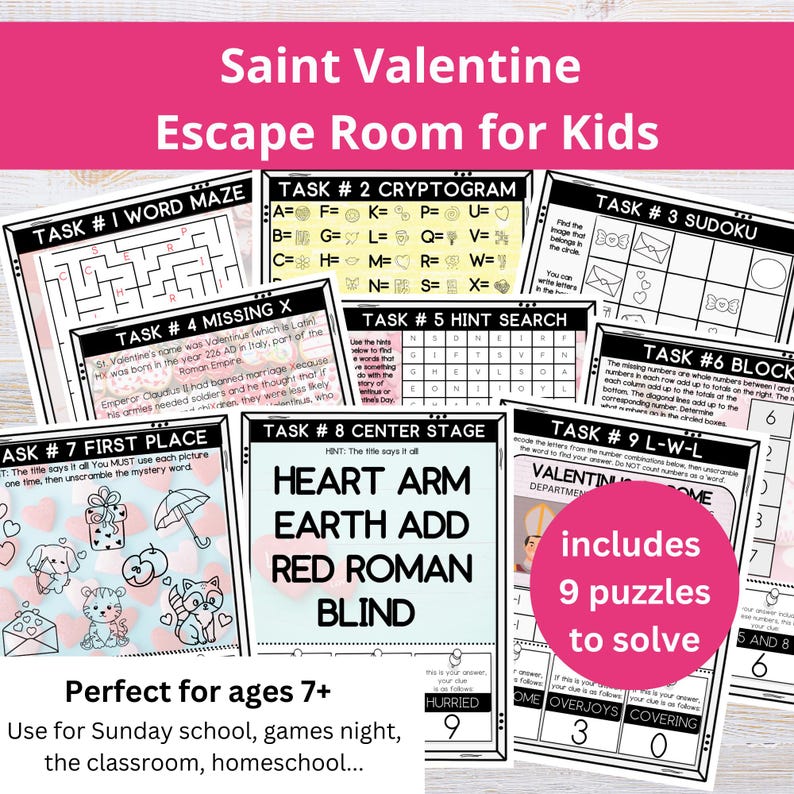 Valentine's Day Escape Room | Saint Valentine Escape Room for Kids ...