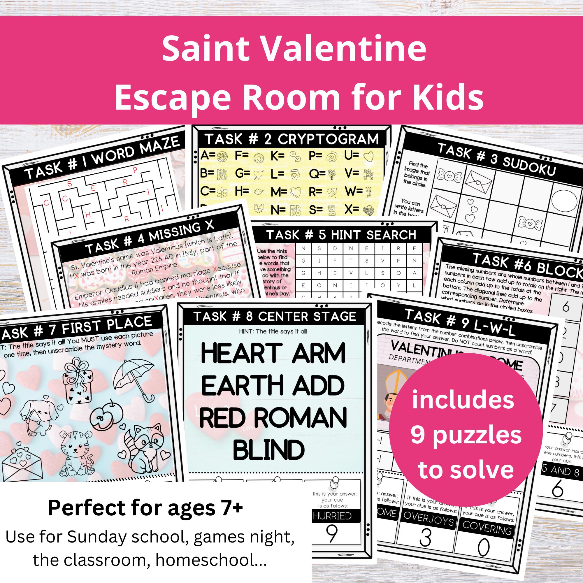 Valentine's Day Escape Room | Saint Valentine Escape Room for Kids ...