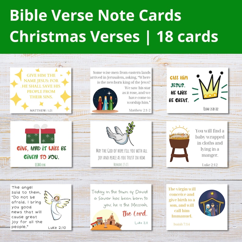 Christmas Bible Verse Note Cards | Printable Scripture Cards for Kids ...