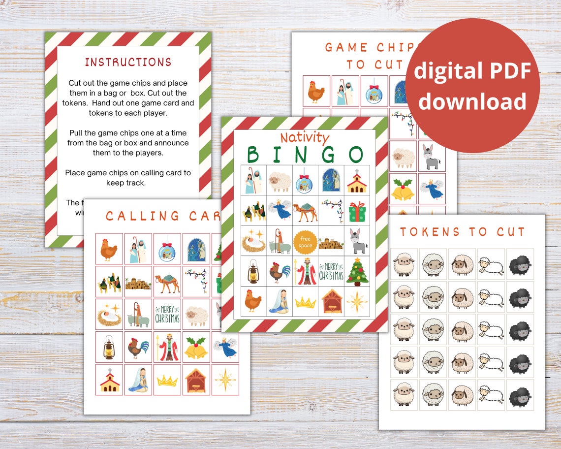 Printable Nativity Bingo | Christmas Bingo for Kids | 35 Unique Bingo ...