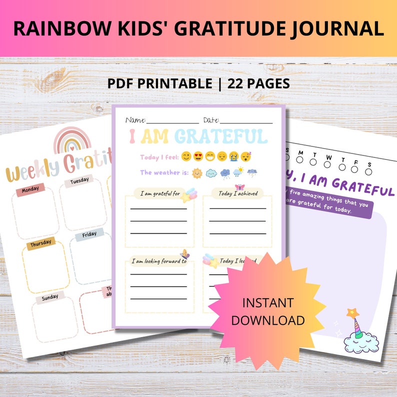 Rainbow Kids' Gratitude Journal | Gratitude Reflection Pages ...