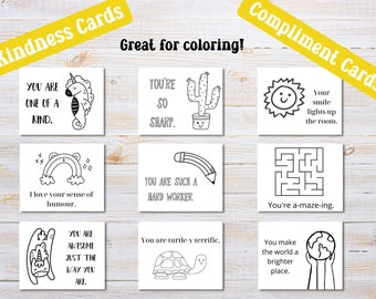 Mini Kindness Cards to Color Affirmation Cards Printable Kindness Cards ...