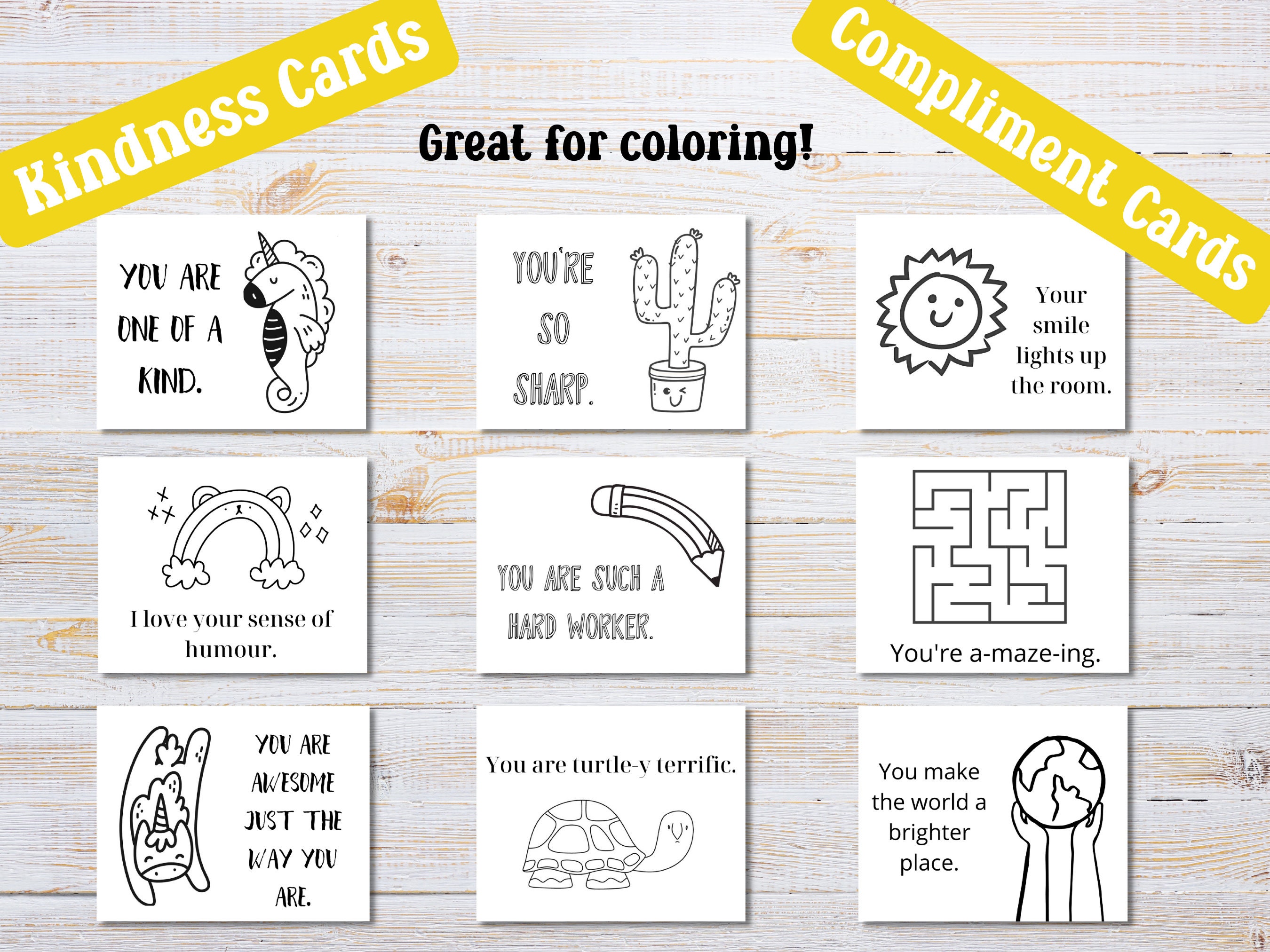 Compliment Cards Kindness Cards to Color Printable Positivity Cards ...