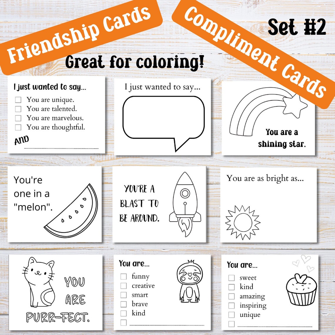 Compliment Cards to Color | Printable Kindness Cards | Friendship Cards ...