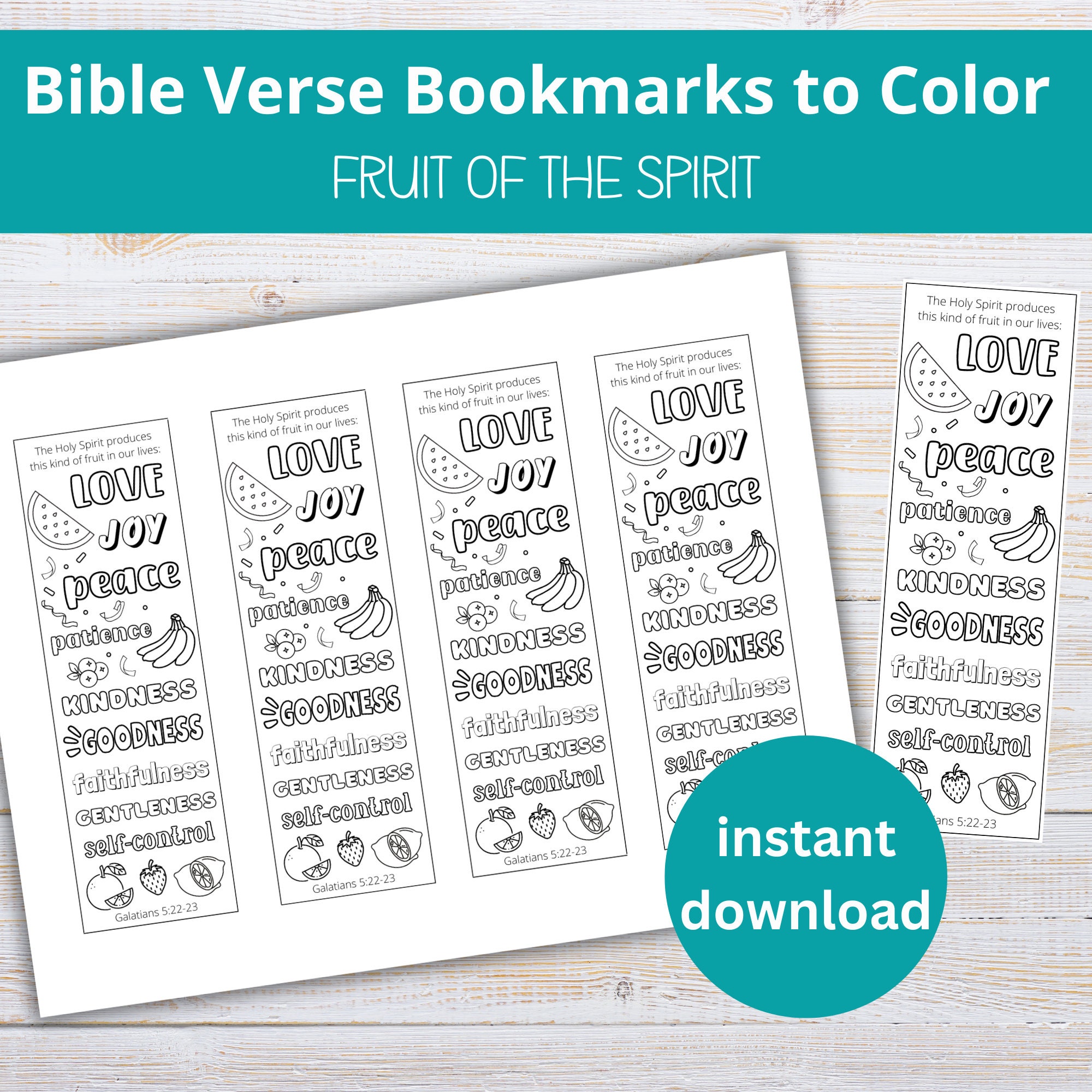Fruit of the Spirit Bible Verse Bookmarks to Color | Kids Bible Verse ...