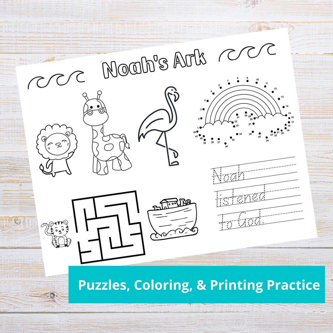 Noah's Ark Activity Page for Kids | Bible Story Printable Placemat ...
