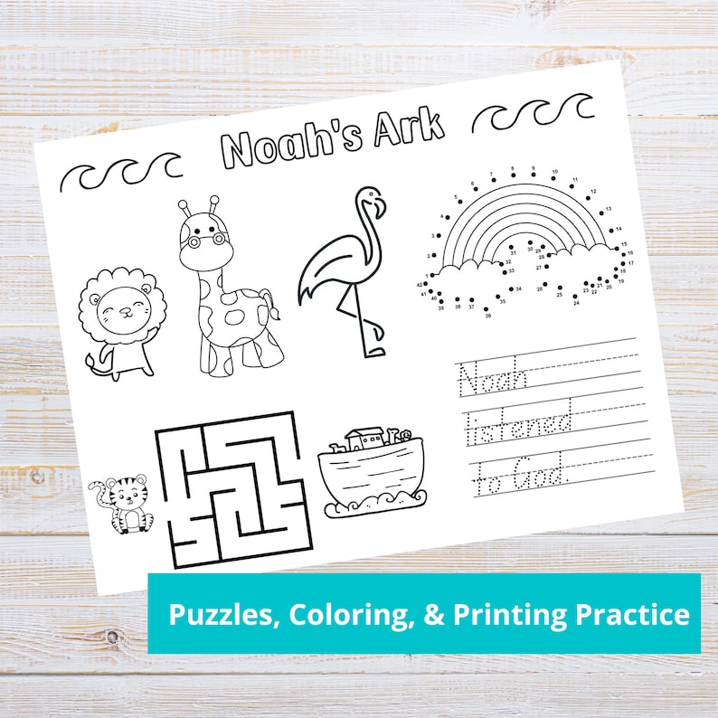 Noah's Ark Activity Page for Kids | Bible Story Printable Placemat ...