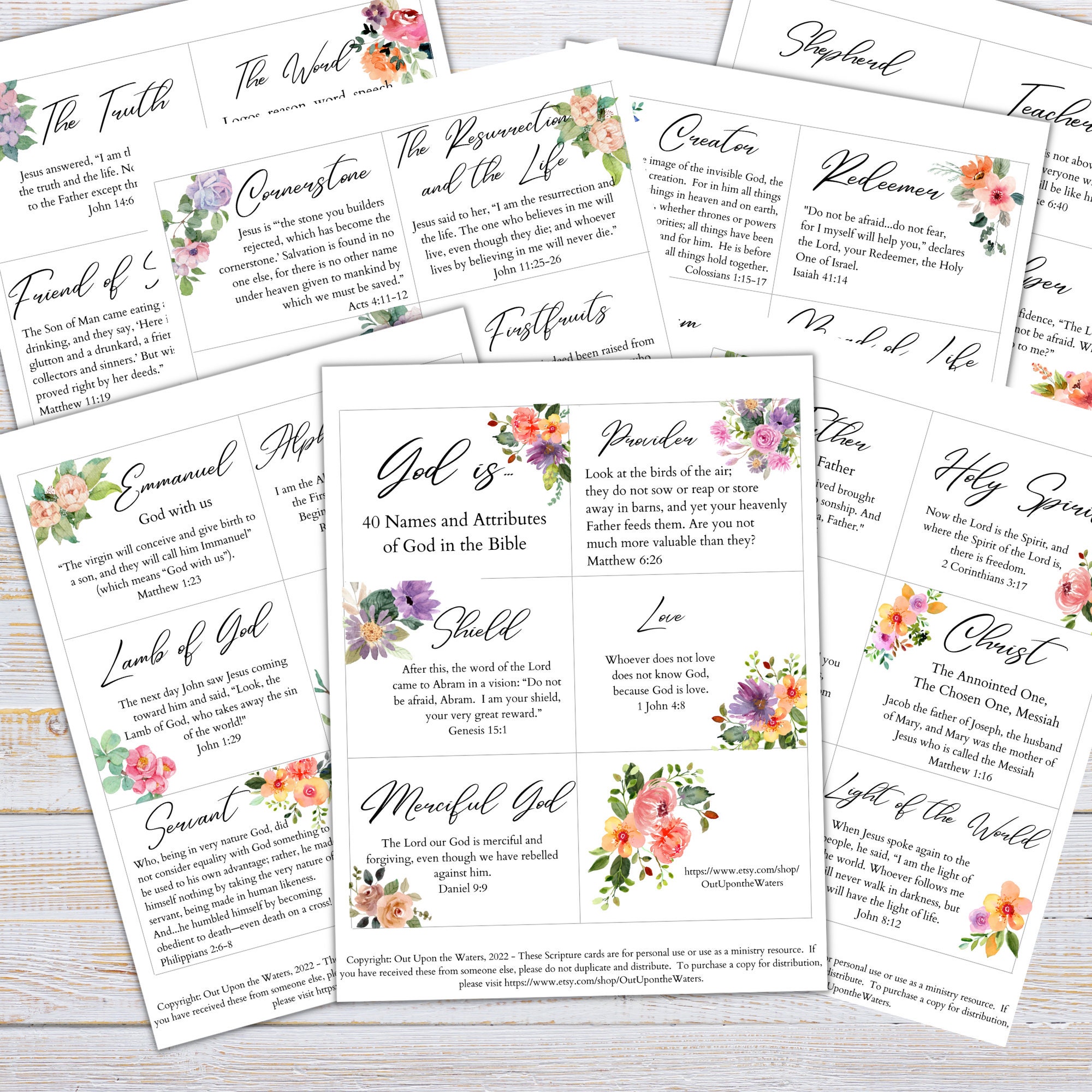 Names and Attributes of God Scripture Cards | Printable Bible Verse ...