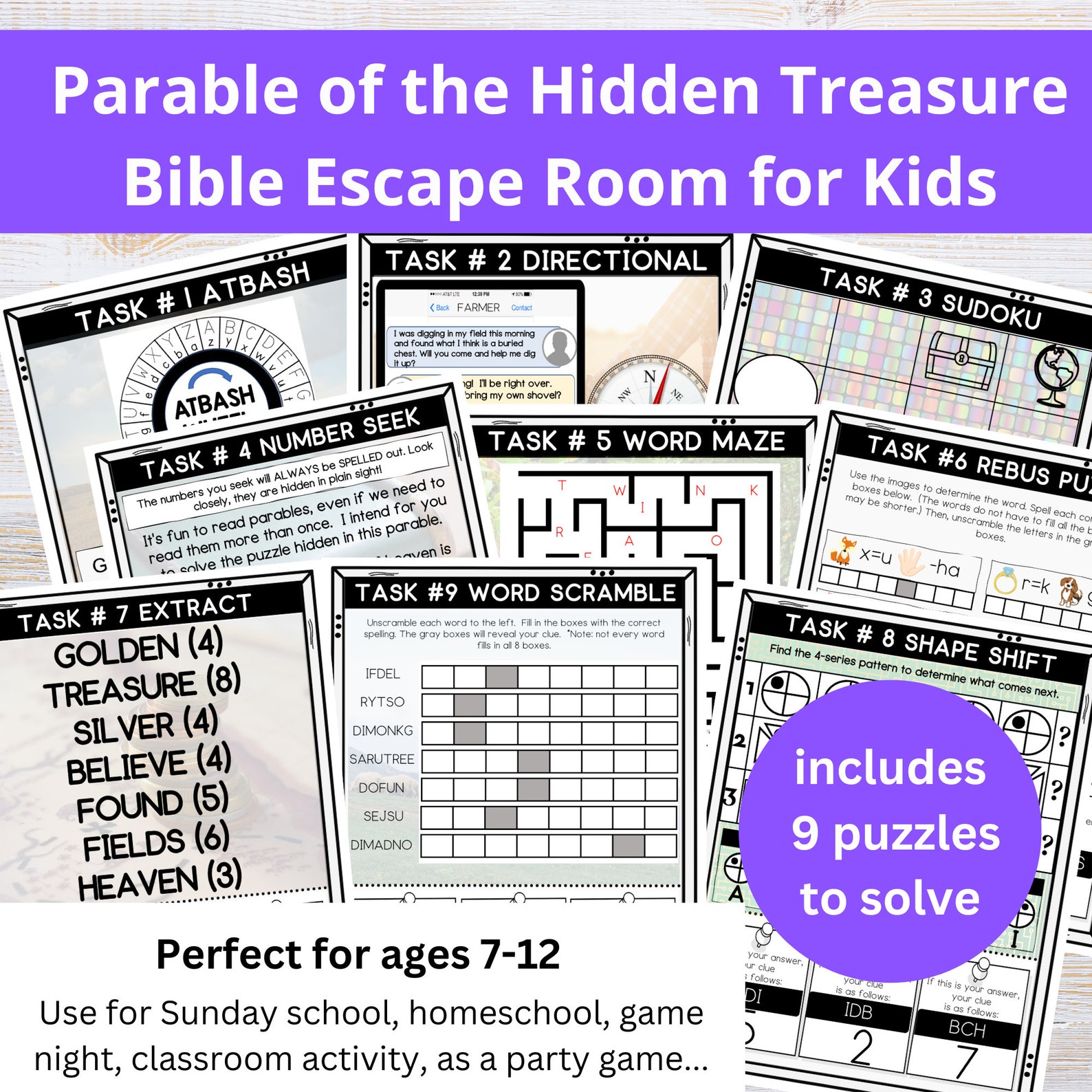 Parable of the Hidden Treasure Bible Story Escape Room | Printable ...