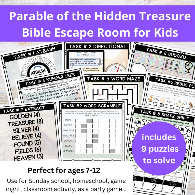 Parable of the Hidden Treasure Bible Story Escape Room | Printable ...