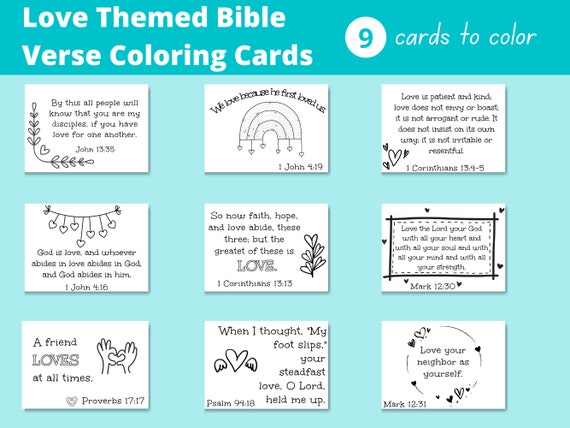 Love Themed Bible Verse Printable Coloring Cards - Etsy