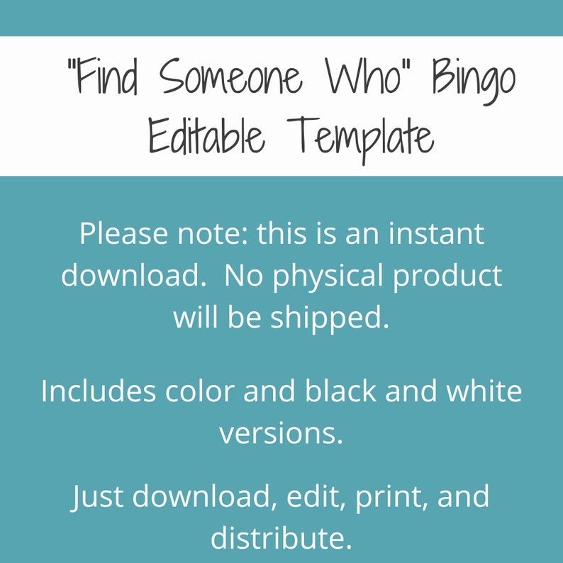 EDITABLE TEMPLATE: Find Someone Who Bingo Game | Editable Bingo Game ...