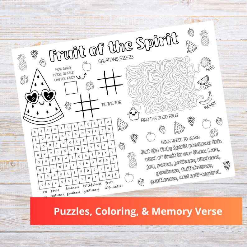 Fruit of the Holy Spirit Activity Placemat | Galatians 5 Coloring Page ...
