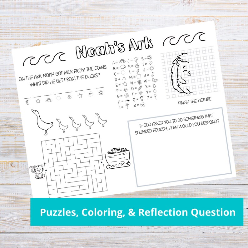 Noah's Ark Activity Page for Kids | Bible Story Printable Placemat ...