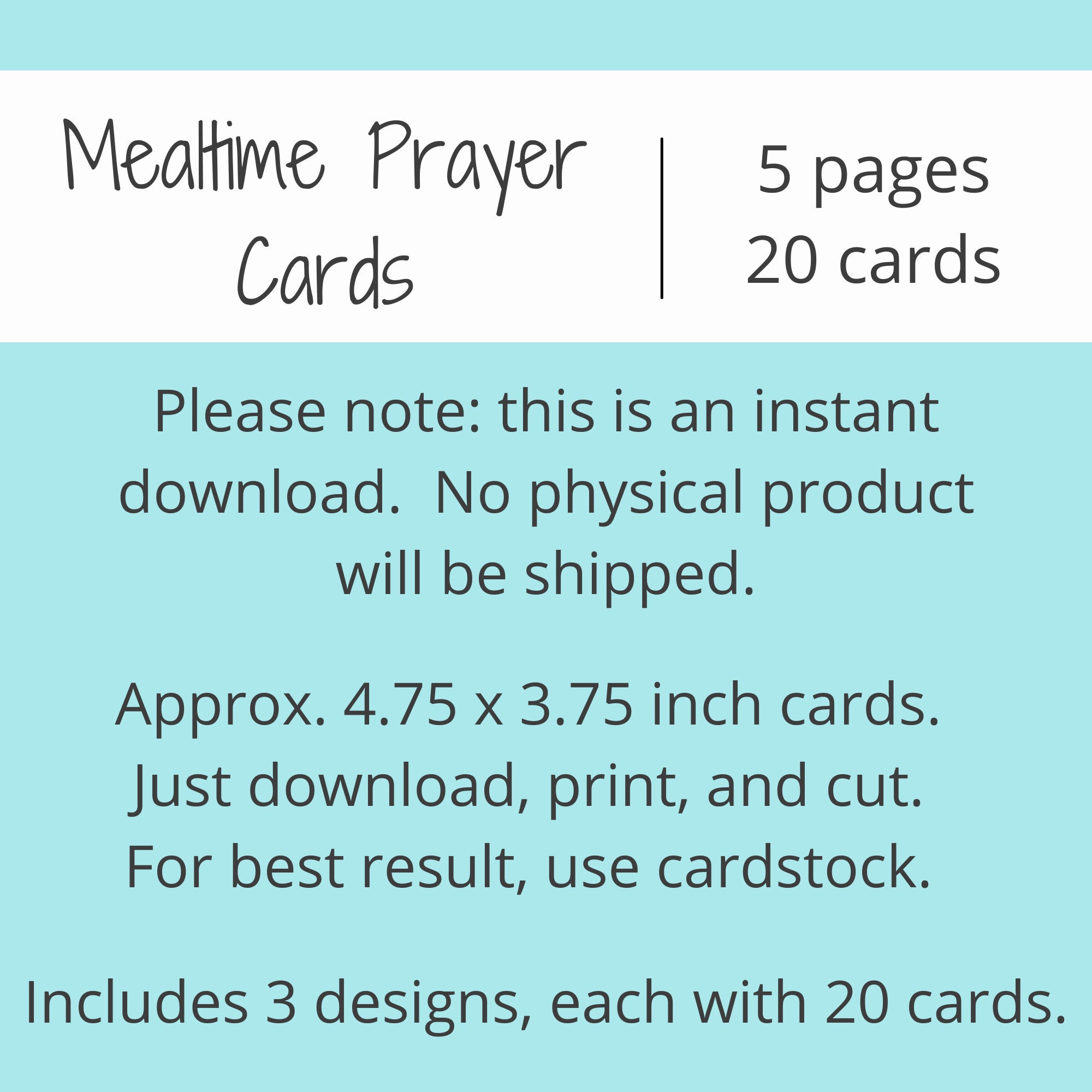 Mealtime Prayer Cards Children's Printable Prayers Lunchbox Notes 3 ...
