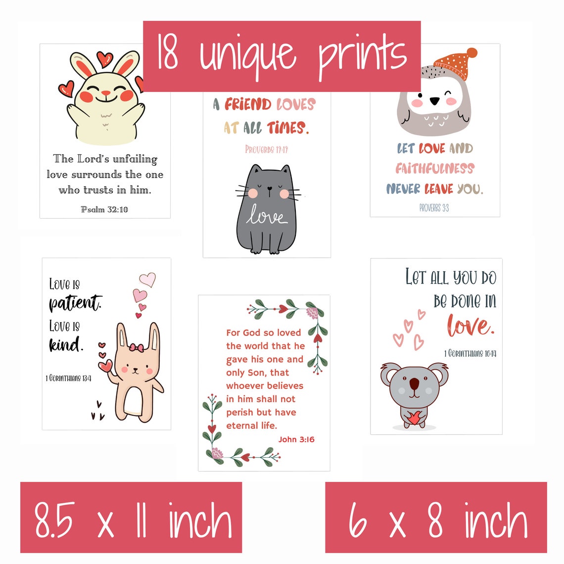 God's Love Bible Verse Prints Printable Scripture Art Nursery Prints ...