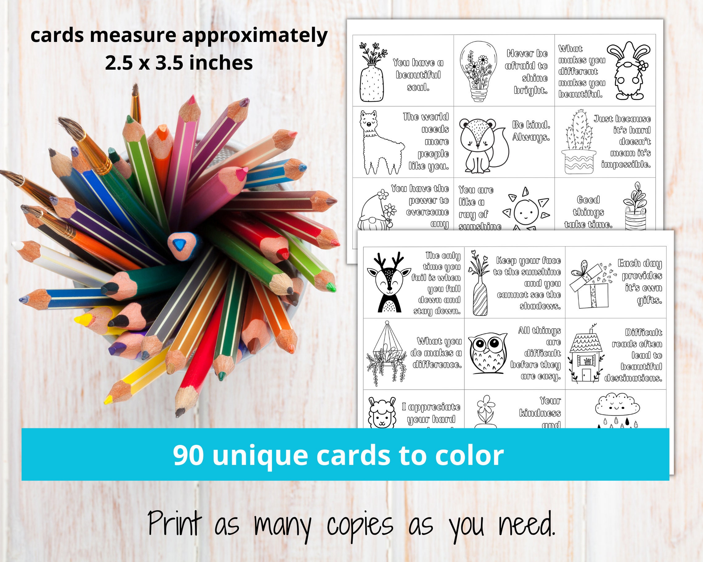 Mindfulness Cards to Color | Printable Kindness Cards | Gratitude and ...
