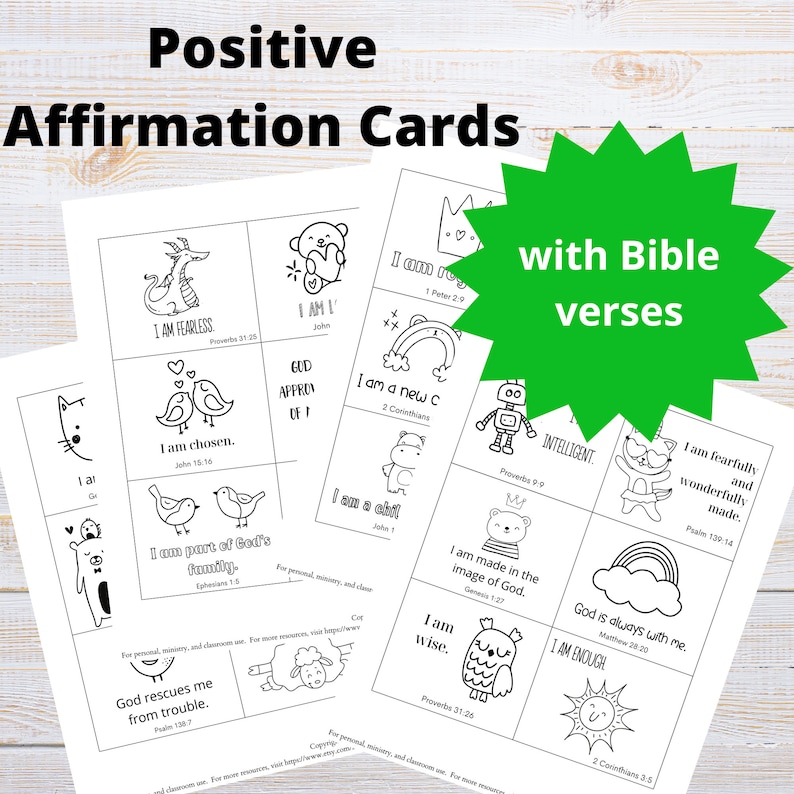 Biblical Affirmations for Kids | Bible Affirmation Cards to Color ...
