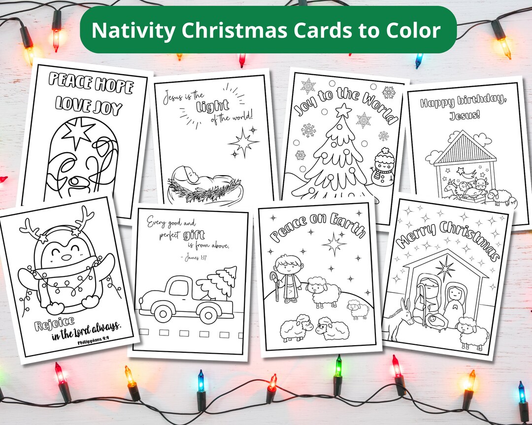 Nativity Christmas Coloring Cards Christmas Cards to Color Happy ...