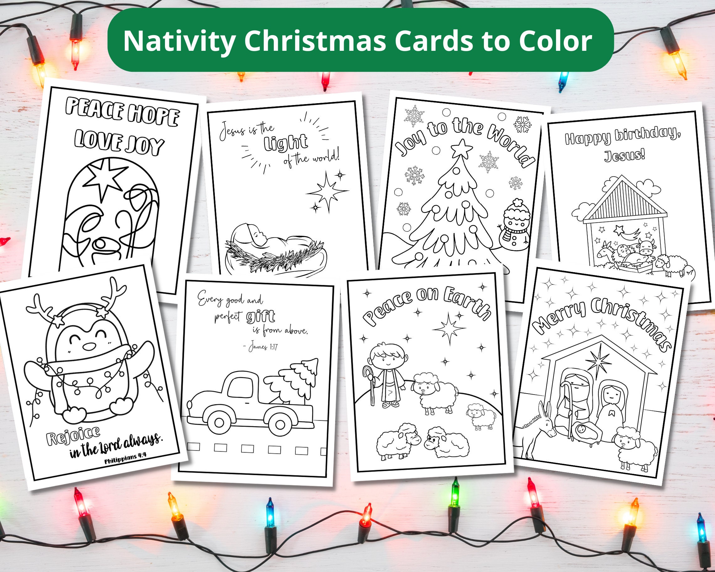 Nativity Christmas Coloring Cards Christmas Cards to Color Happy ...