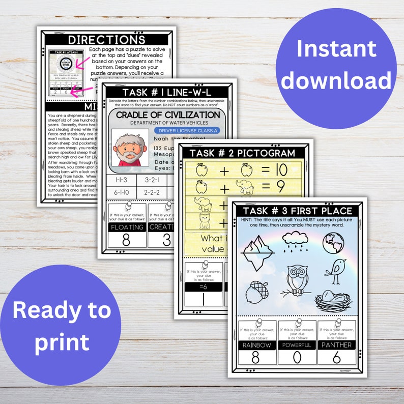 Noah's Ark Escape Room for Kids | Sunday School Game | Printable Escape ...