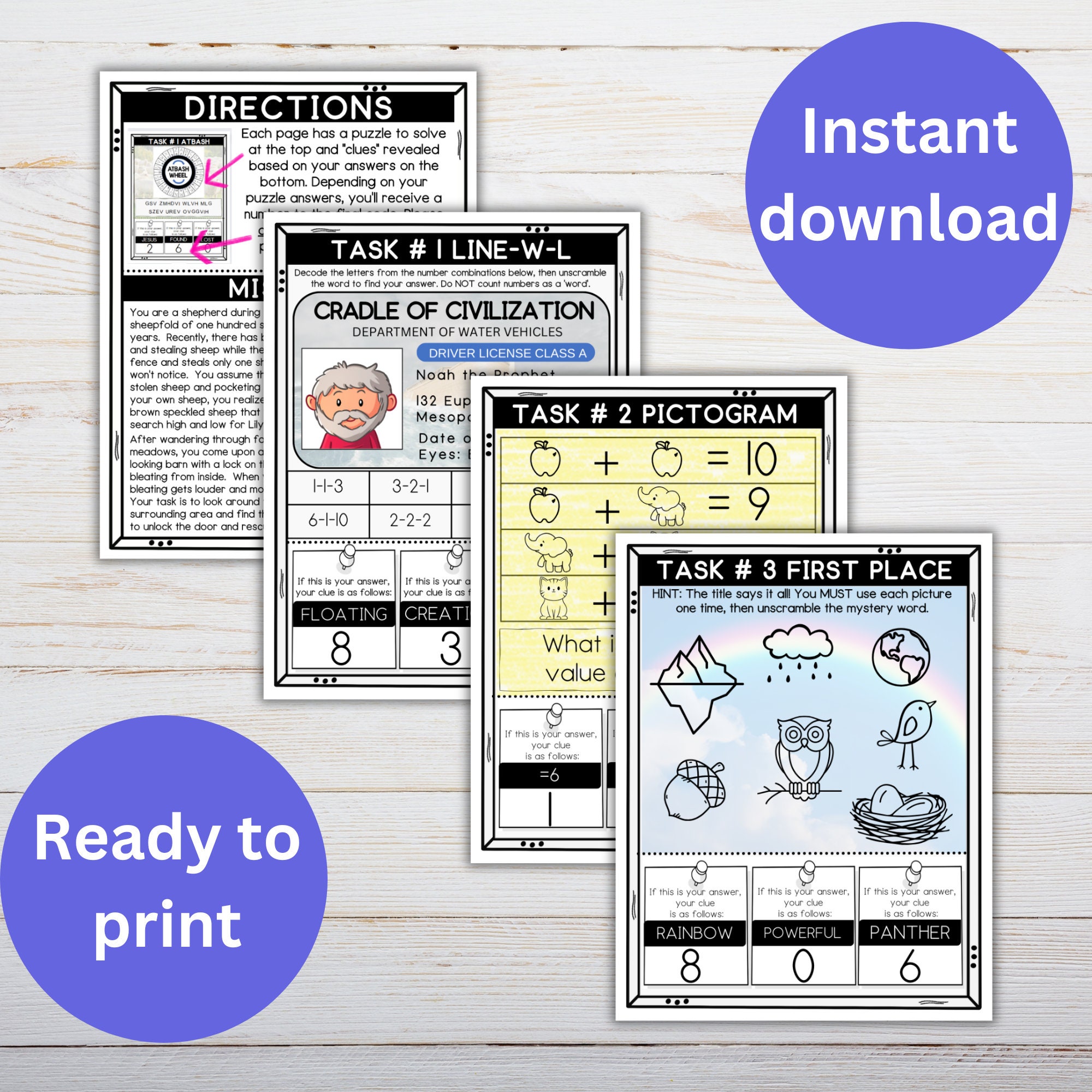 Noah's Ark Escape Room for Kids | Sunday School Game | Printable Escape ...