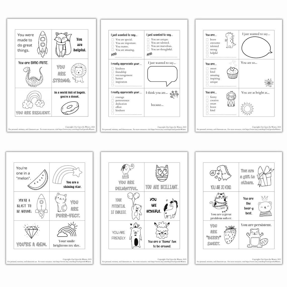 Compliment Cards to Color | Printable Kindness Cards | Friendship Cards ...