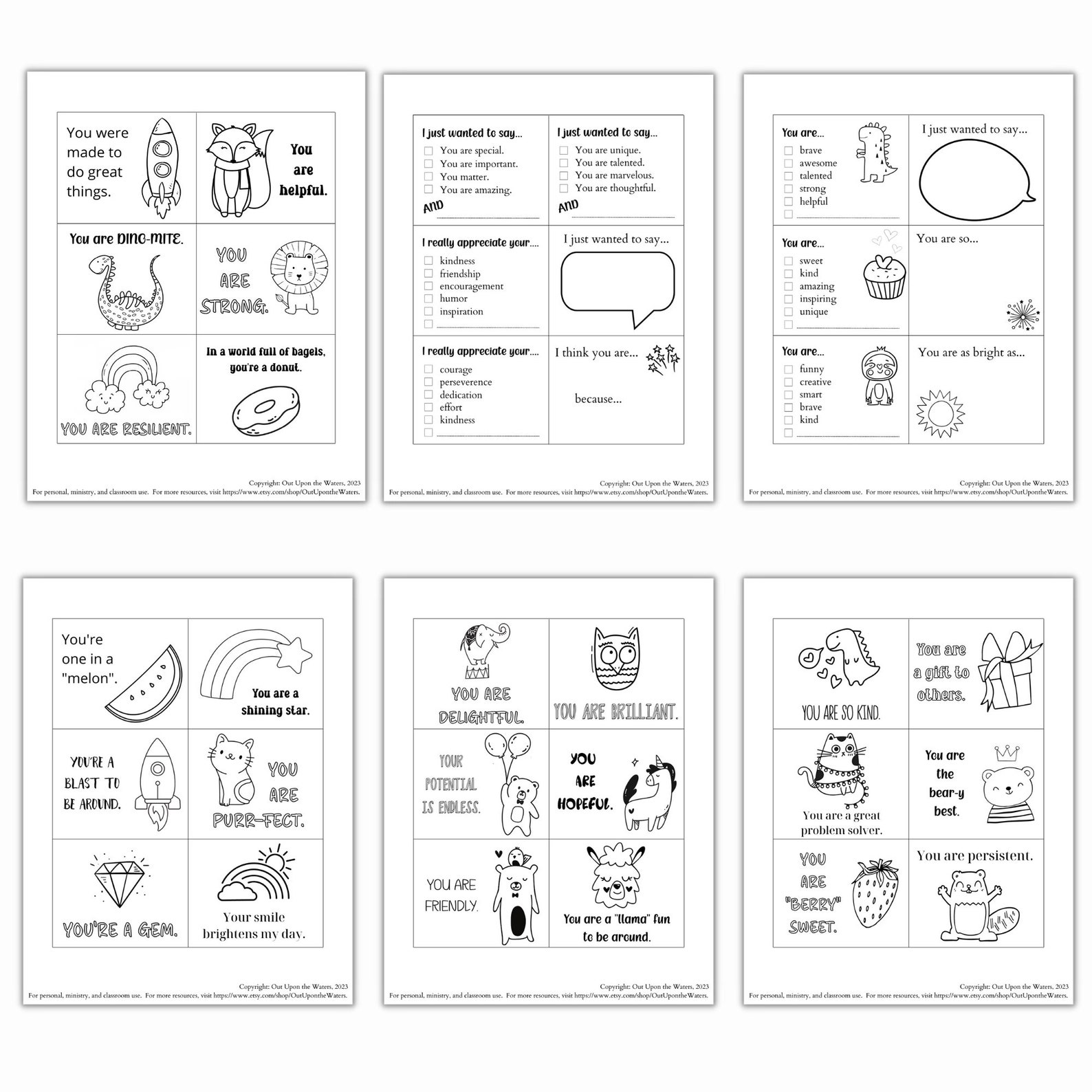 Compliment Cards to Color | Printable Kindness Cards | Friendship Cards ...