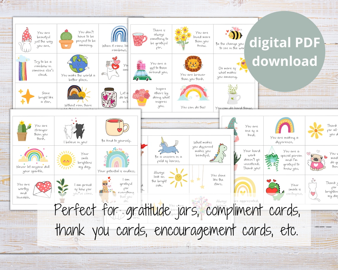 Gratitude Cards Printable Affirmation Cards Printable Compliment Cards ...