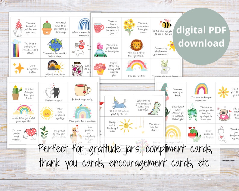 Gratitude Cards Printable | Affirmation Cards | Printable Compliment ...