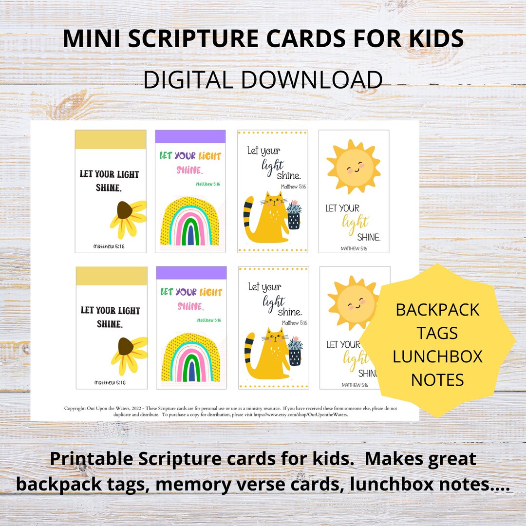Backpack Tags | Mini Scripture Cards for Kids | Printable Bible Verse ...