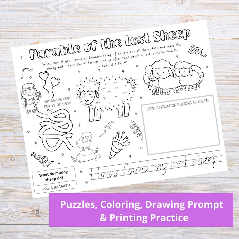 Jesus' Parable of the Lost Sheep Activity Placemat | Sunday School ...