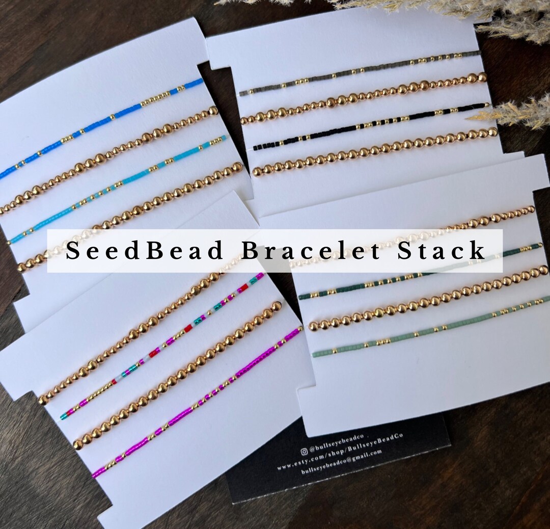 Stretch Bracelet Stack | Seed Bead Bracelets | Gold Stacking Bracelet ...