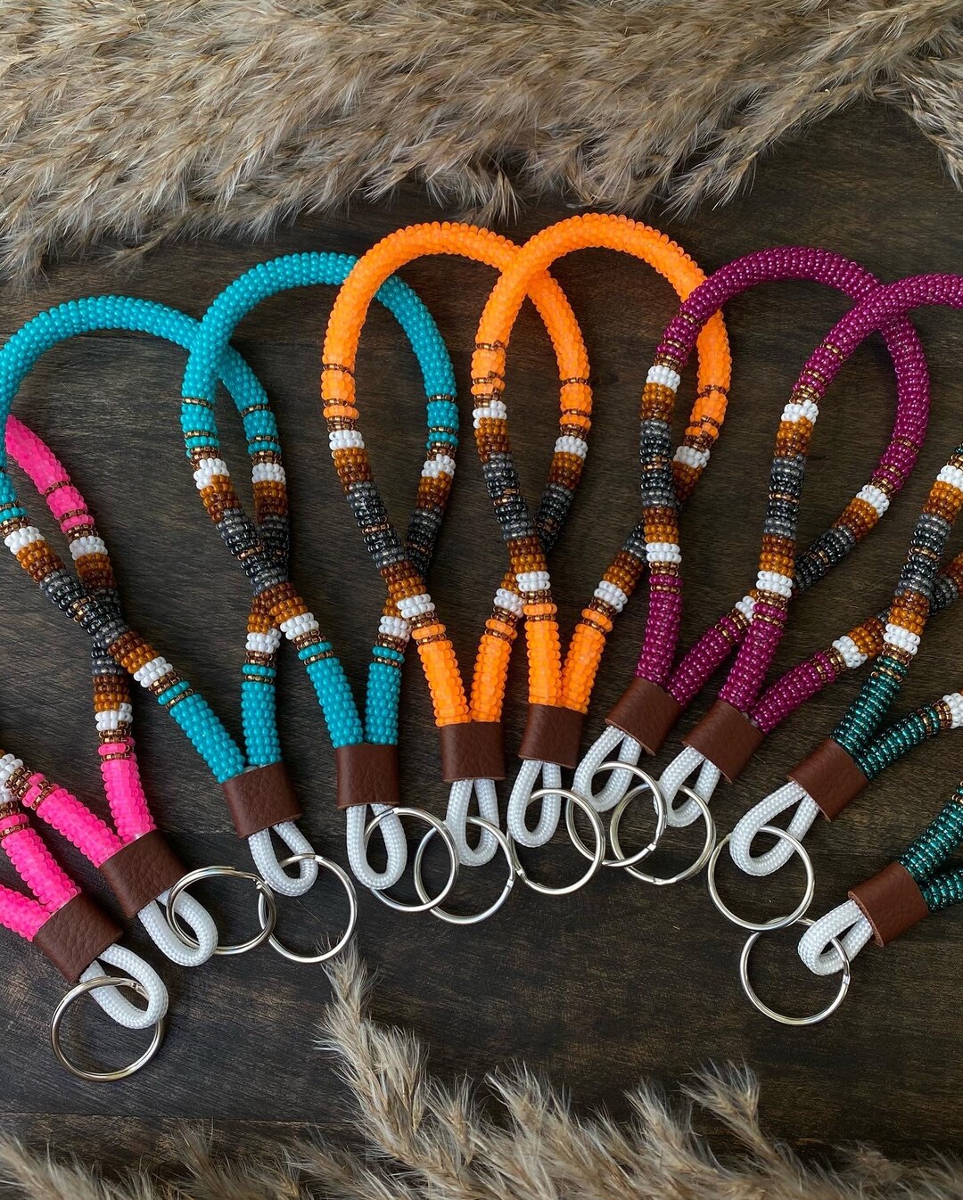 Beaded Keychain Wristlet | Western Inspired Keychain | Neon Mountain ...