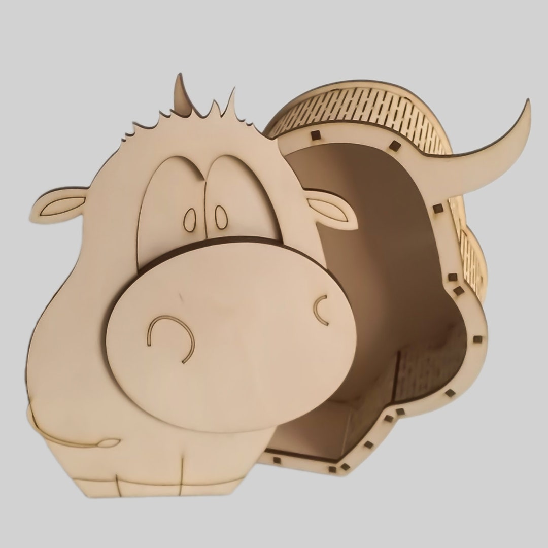 Laser Cut Cute Cow Box File Bull Gift Boxes Glowforge Xtool Cnc DXF ...